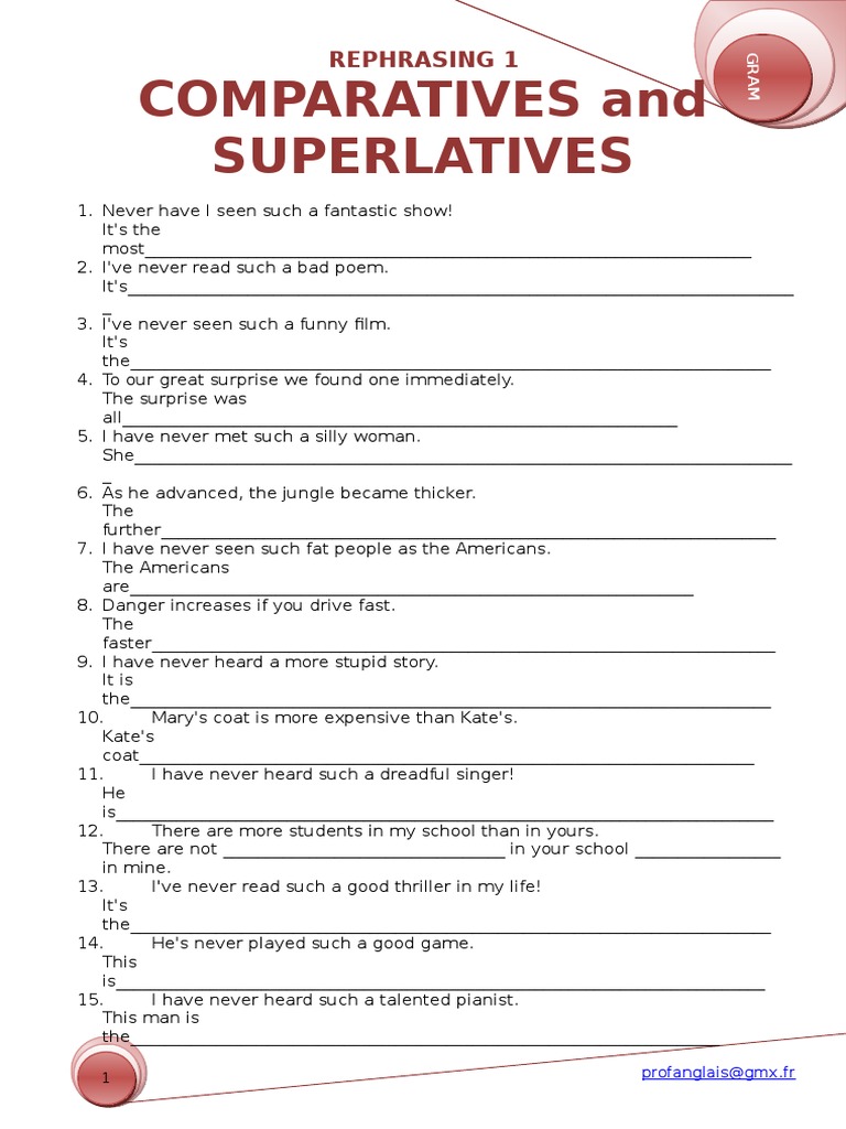 1044 Rephrasing 1 Comparatives and Superlatives | PDF | Home & Garden