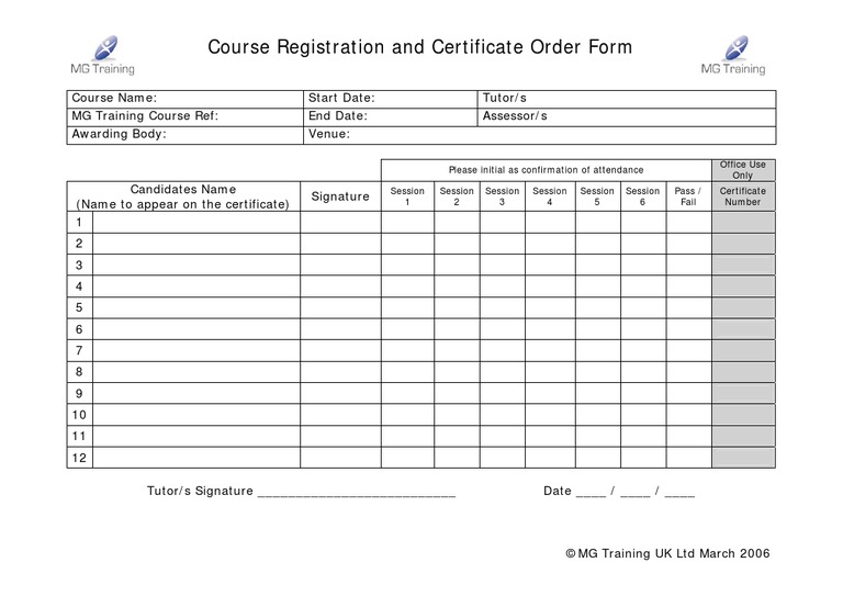 F2 Course Registration Form | PDF