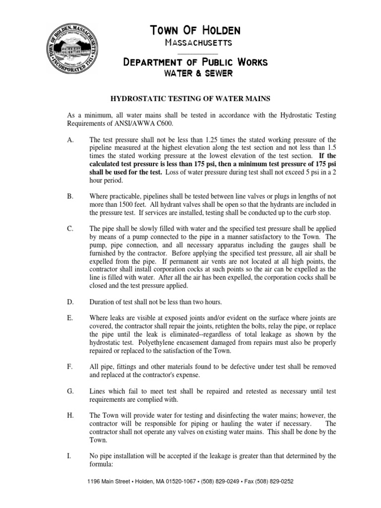 Water Main Test Form | Pipe (Fluid Conveyance) | Leak