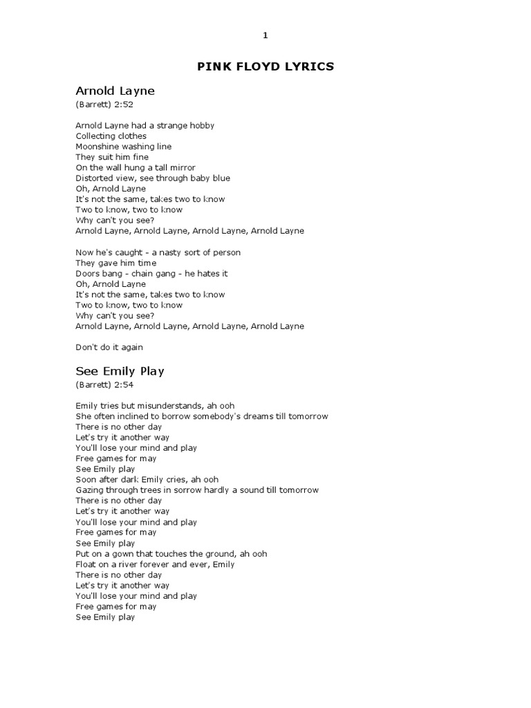 Pink Floyd Lyrics | PDF | Leisure | Nature