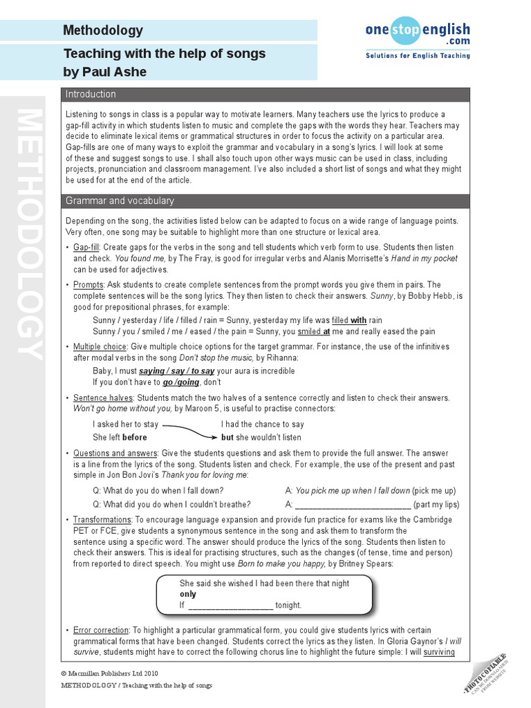 Teaching With The Help of Songs | PDF | Verb | Style (Fiction)