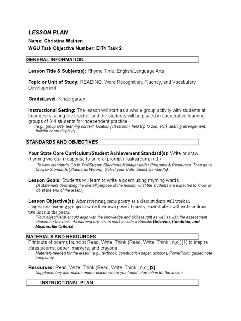 Lesson Plan Poem | PDF | Lesson Plan | Educational Assessment