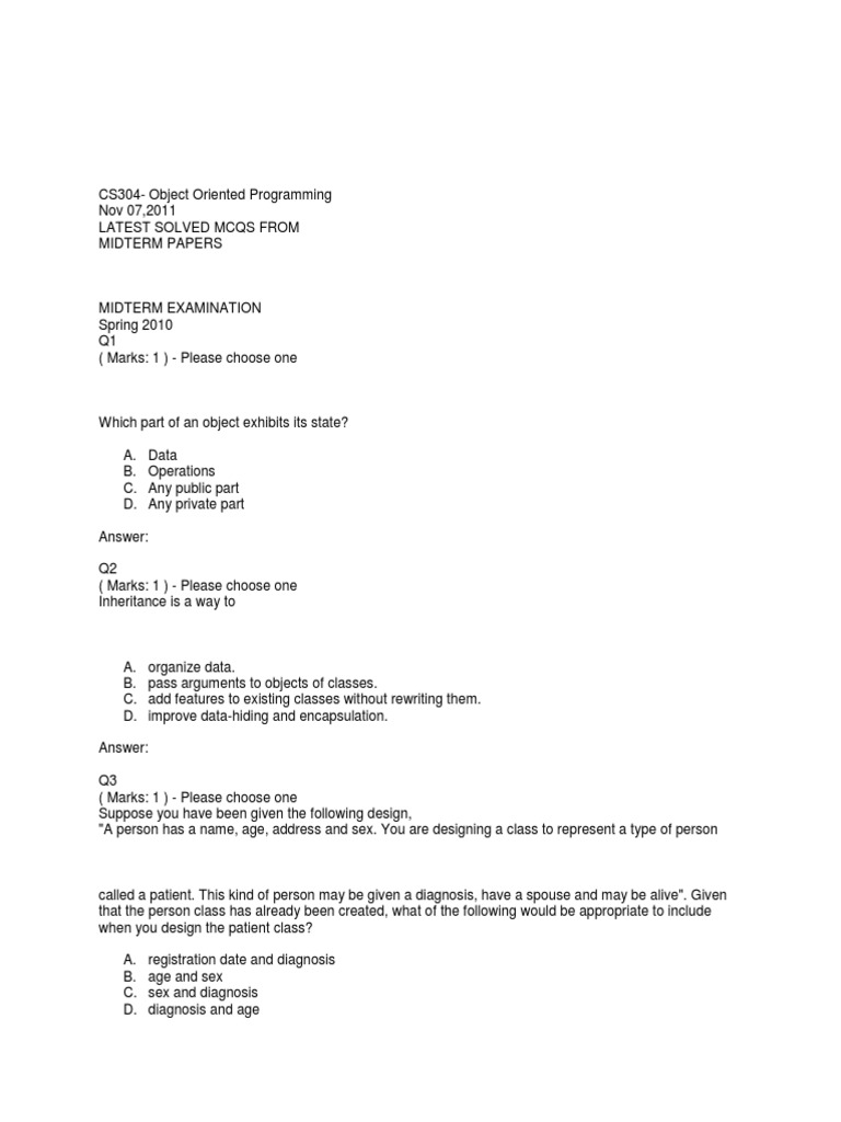 Cs304-Midterm Solved Mcqs With Refrences by Moaaz - Formatted | PDF | Class (Computer ...
