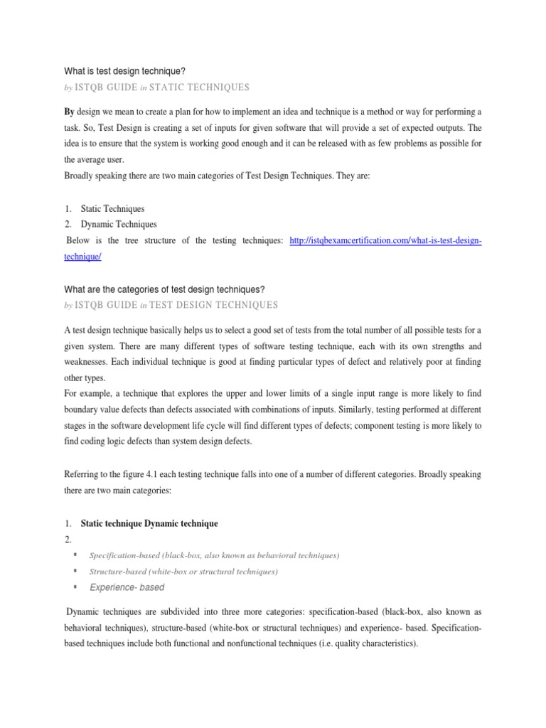 What Is Test Design Technique | PDF | Software Testing | Software Bug