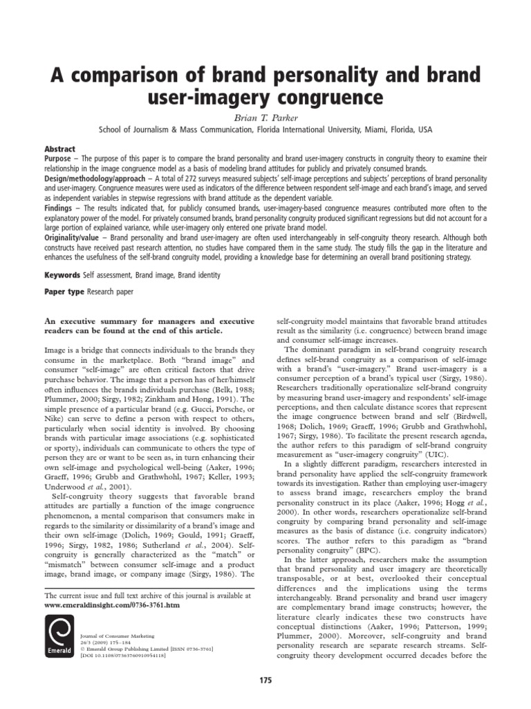 A Comparison of Brand Personality and Brand User-Imagery Congruence ...