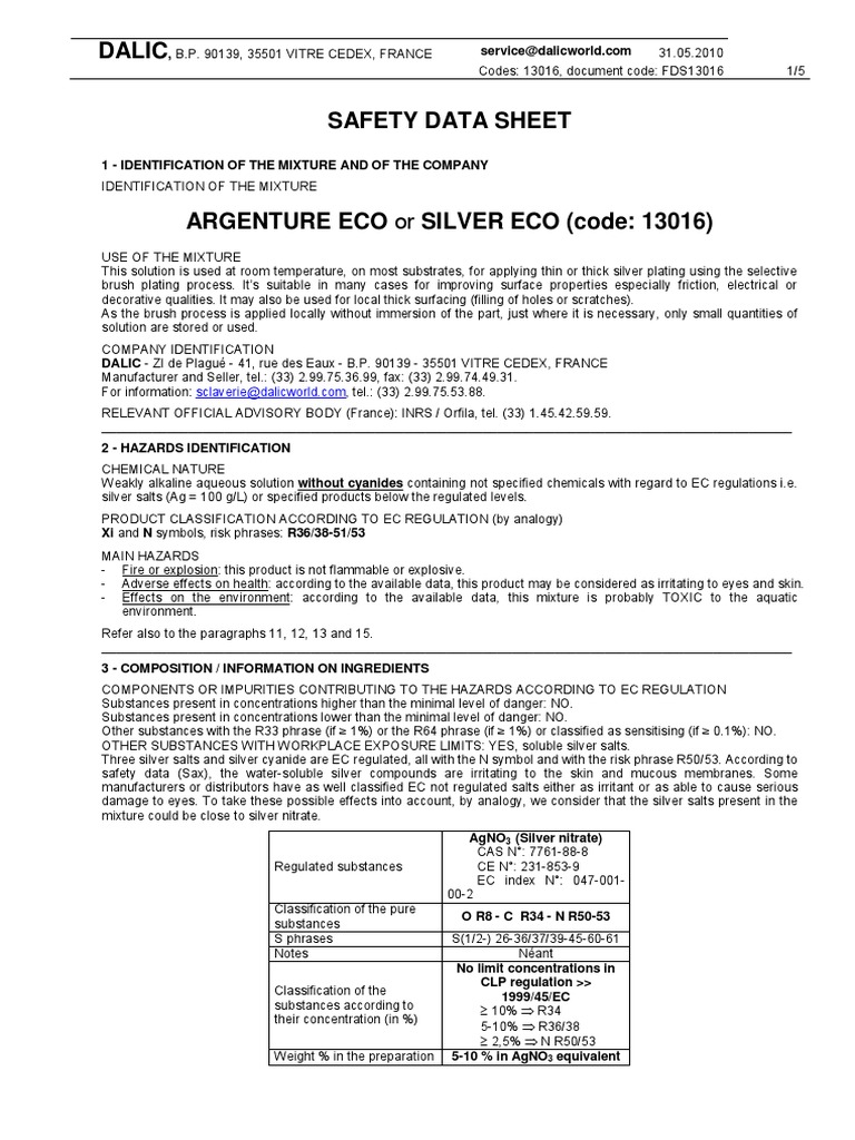 FDA 13016 (DALIC Selective Plating) | PDF | Silver | Sodium Chloride