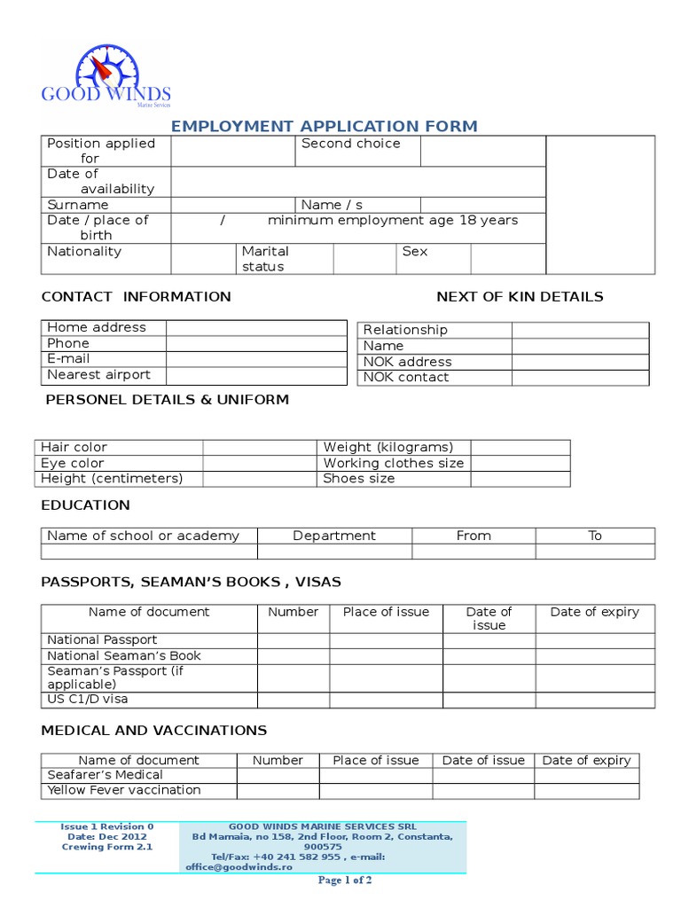 GWMS-Employment Application Form | PDF | Water Transport | Transport