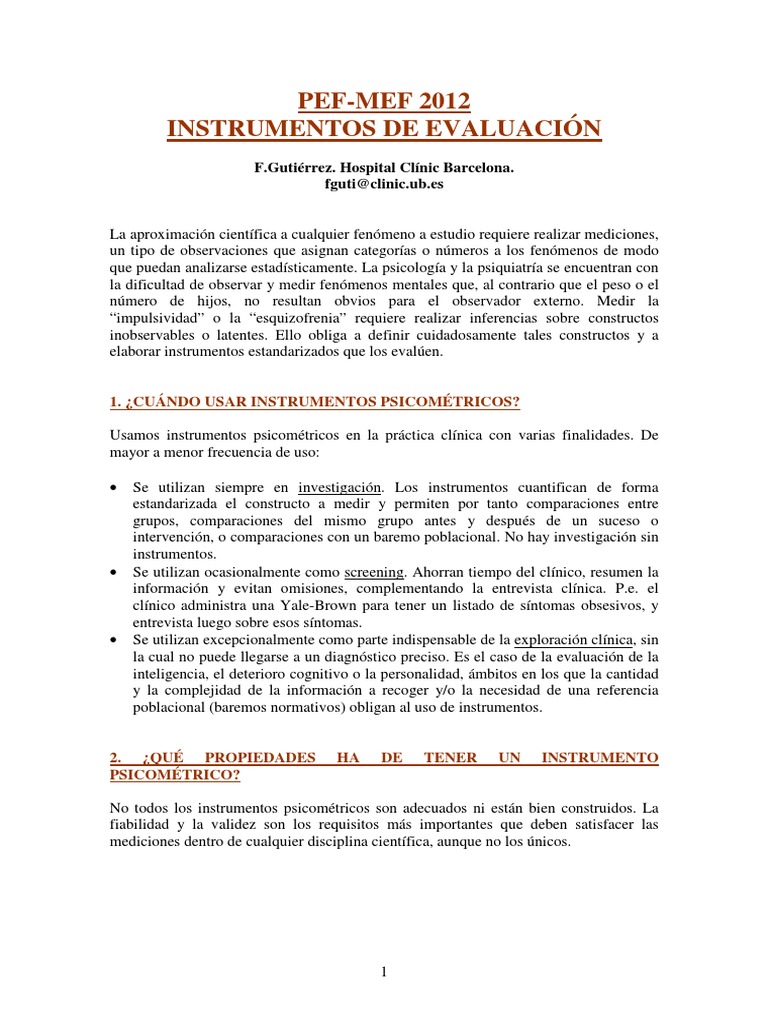 Instrumentos Psicométricos - PEF-MEF 2012 | PDF