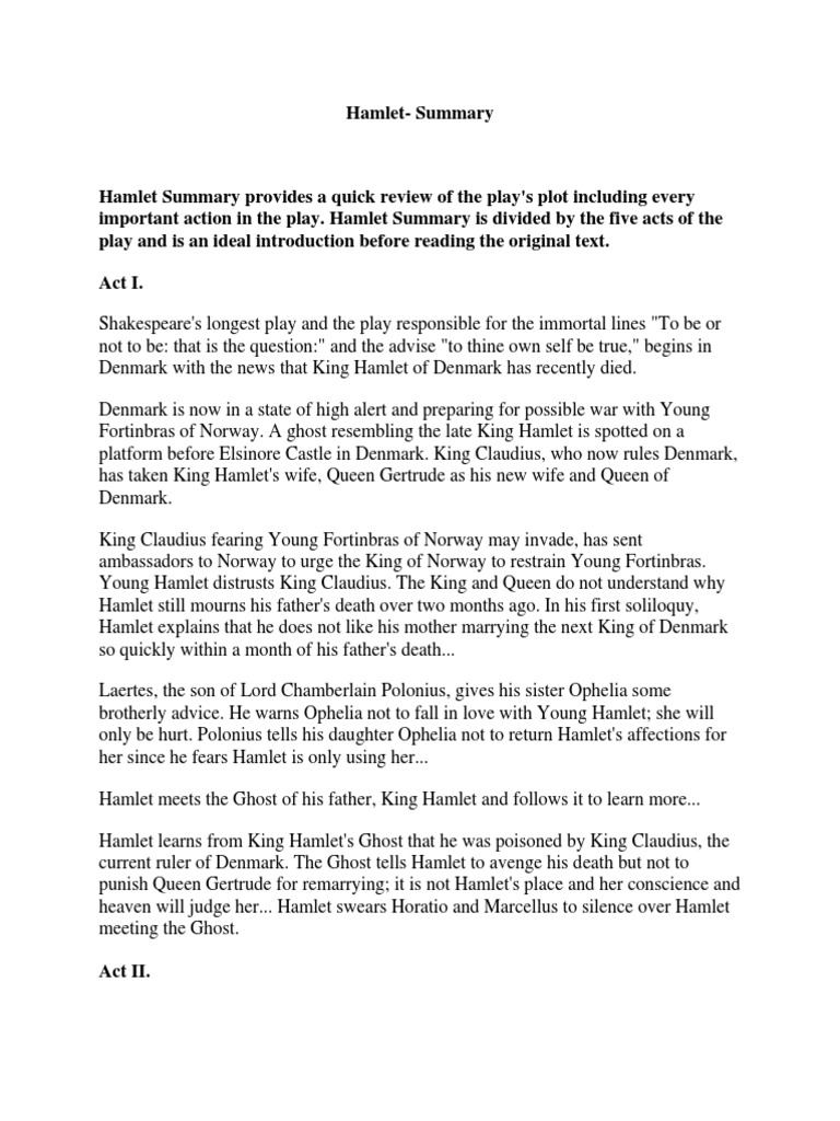 Hamlet Summary | PDF | Hamlet | Shakespearean Characters