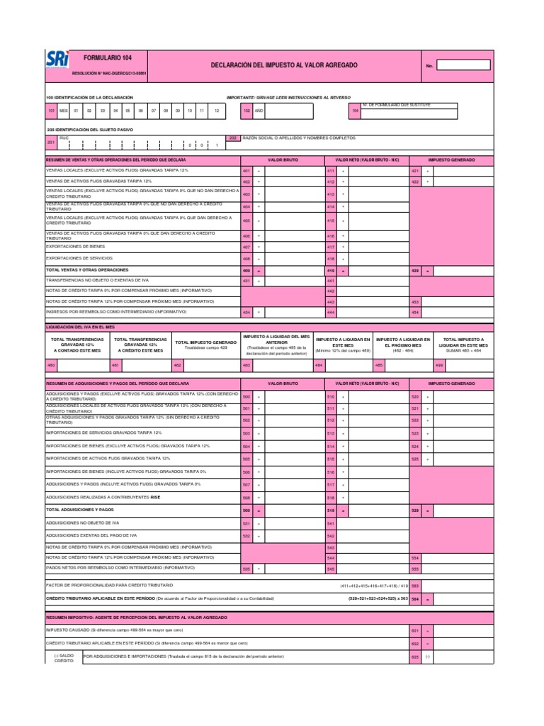 Formulario 104 | Impuesto al valor agregado | Impuestos