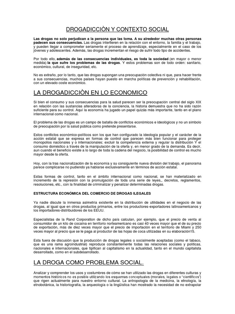 Drogadicciòn y Contexto Social | PDF | La dependencia de sustancias | Juventud