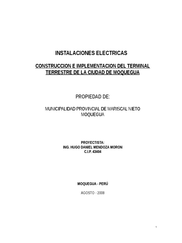 Memoria Descriptiva y Especificaciones Técnicas Eléctricas TTM | PDF | Enchufes y tomas de ...