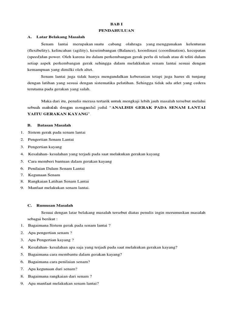 Analisis Gerak Pada Senam Lantai Yaitu Gerakan Kayang | PDF