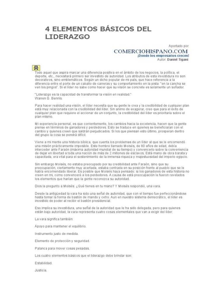 4 Elementos Básicos Del Liderazgo | PDF | Moisés | Liderazgo
