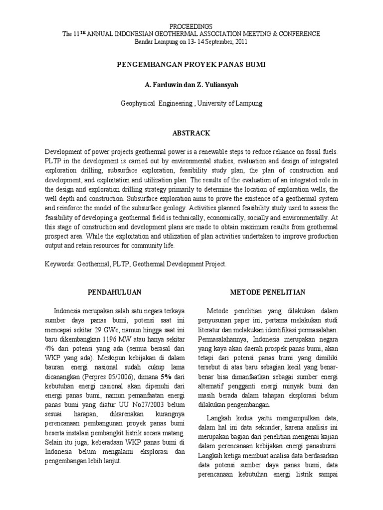 Paper Pengembangan Proyek Panas Bumi Fix | PDF