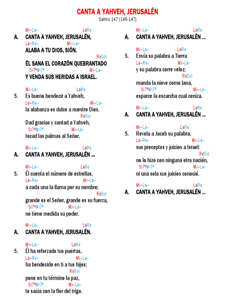 Canta a Yahveh, Jerusalén: Letra y Acordes | PDF