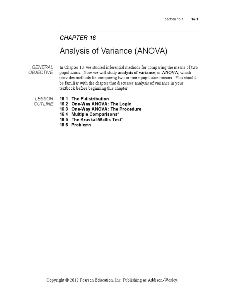 16 Analysis of Variance (ANOVA) PDF | PDF | Analysis Of Variance ...