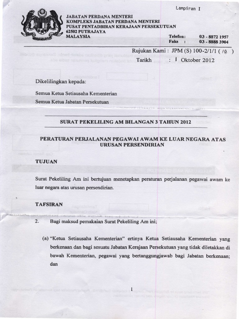 Surat Pekeliling Am Bilangan 3 Tahun 2012 Keluar Negara Urusan ...