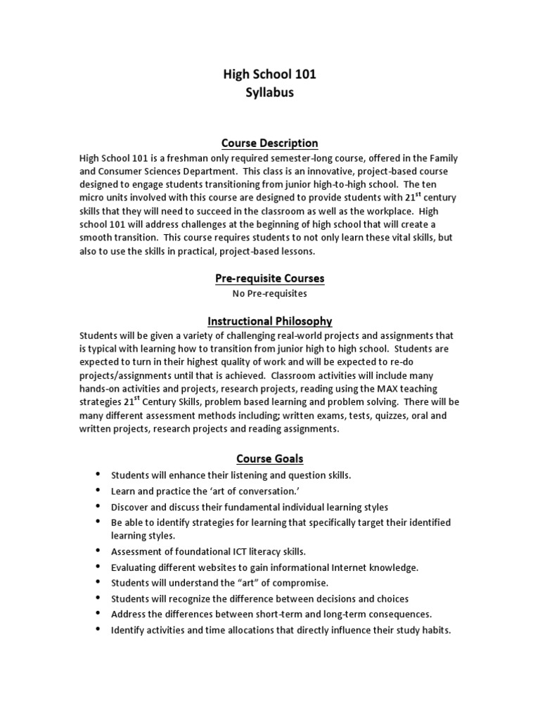 High School 101.course Syllabus | Download Free PDF | Educational ...