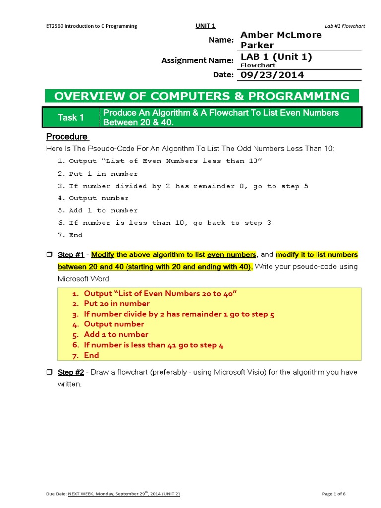 Unit 1 - Lab 1-Flowchart | PDF | Algorithms | Scientific Modeling