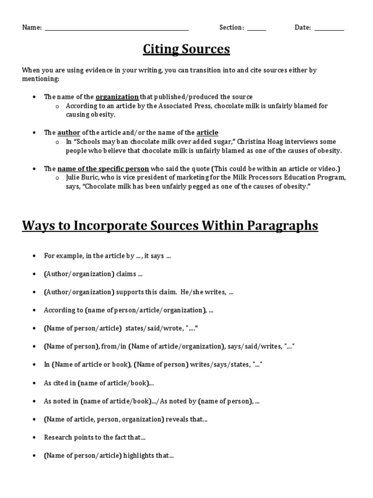 Citing Sources Reference Sheet | PDF