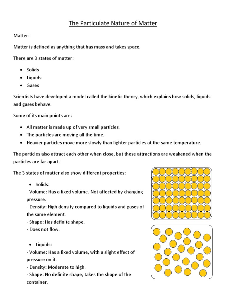The Particulate Nature of Matter | PDF | Liquids | Solution