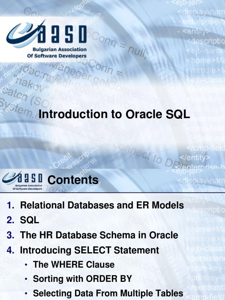 Introduction To Oracle SQL | PDF | Sql | Relational Database