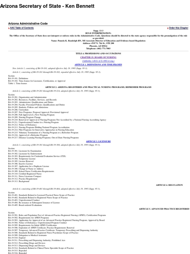 Arizona Administrative Code | PDF | Nursing | National Council ...