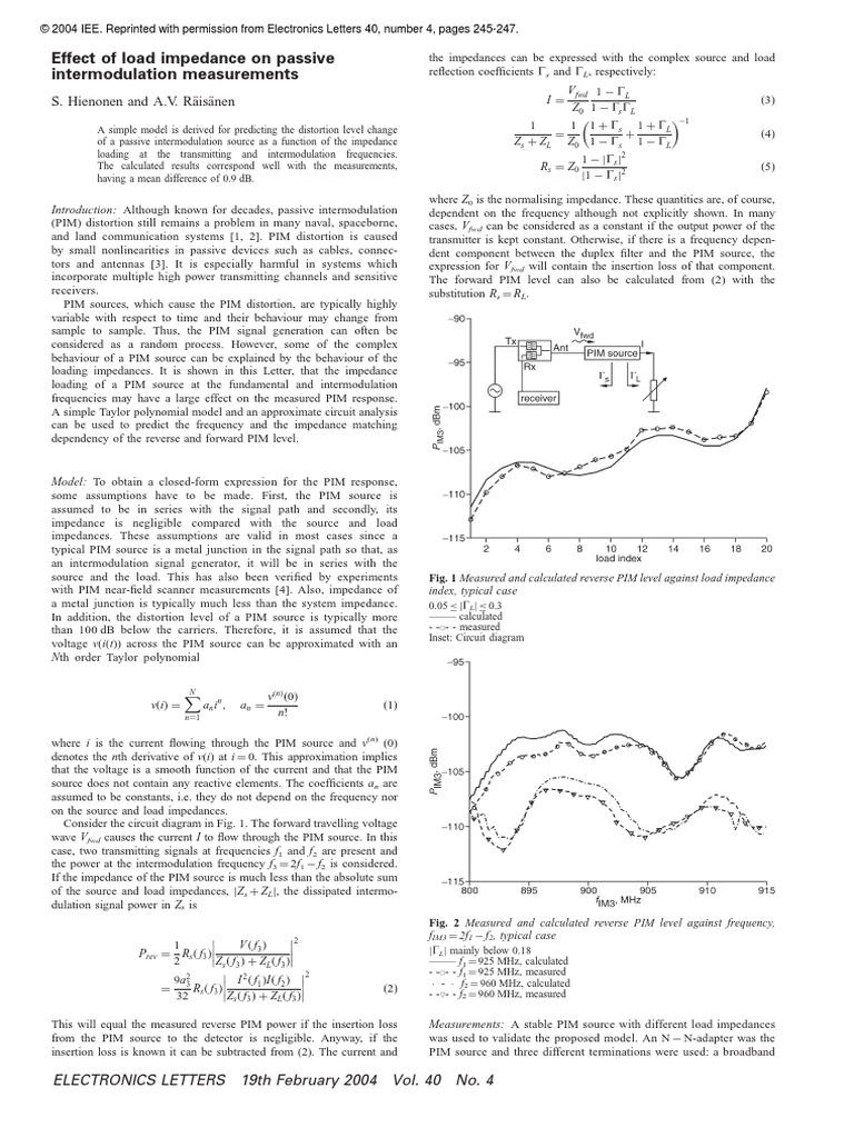 Effect of Load Impedance On Passive Intermodulation Measurements | PDF | Distortion | Radio