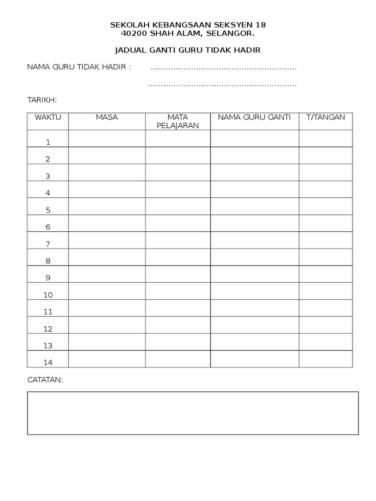Borang Jadual Guru Relief | PDF