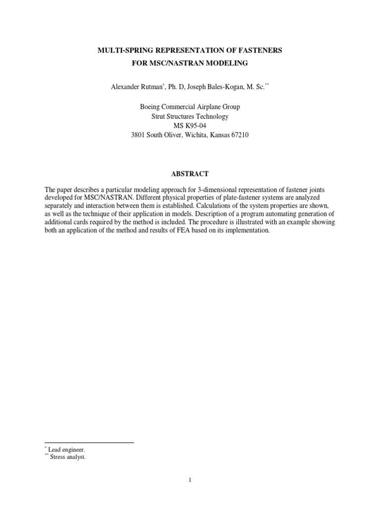 Multi-Spring Representation of Fasteners For Msc/nastran Modeling | PDF ...