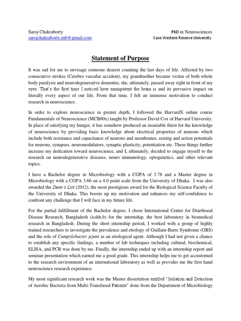 Statement of Purpose Cwru | PDF | Neuroscience | Neuron