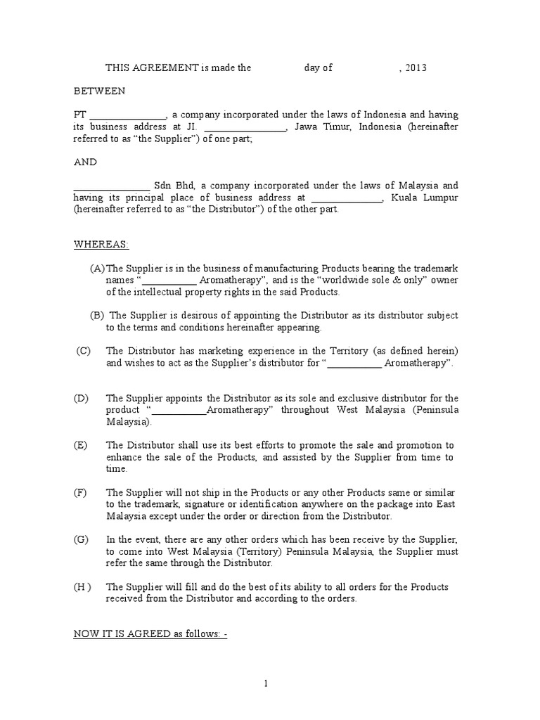 Distribution Agreement Sample | PDF | Trademark | Liquidation