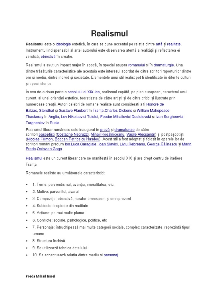 Realismul Romanesc | PDF