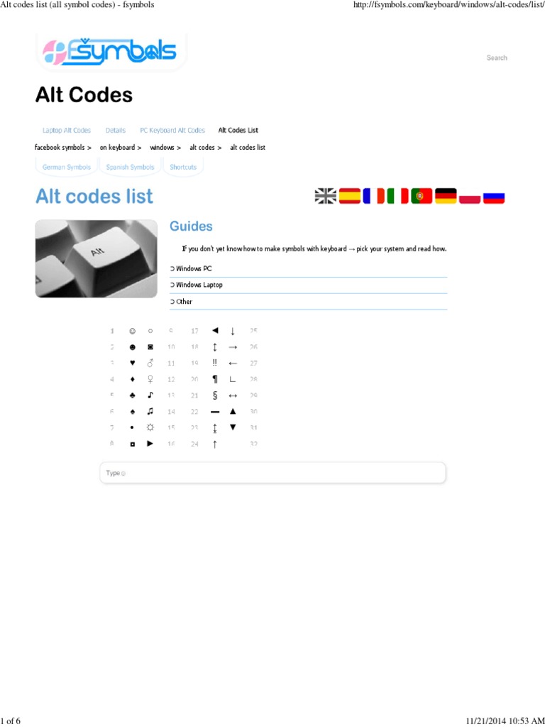 Alt Codes List of Alt Key Codes Symbols | Computer Keyboard | Writing ...