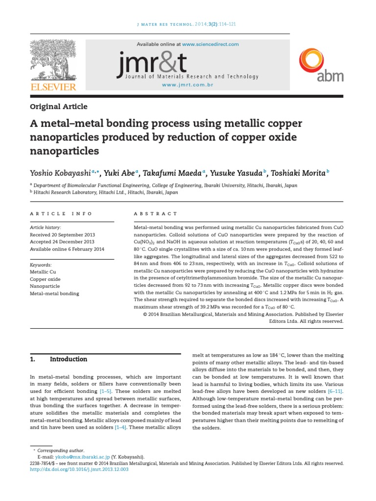 A Metal-Metal Bonding Process Using Metallic Copper PDF | PDF