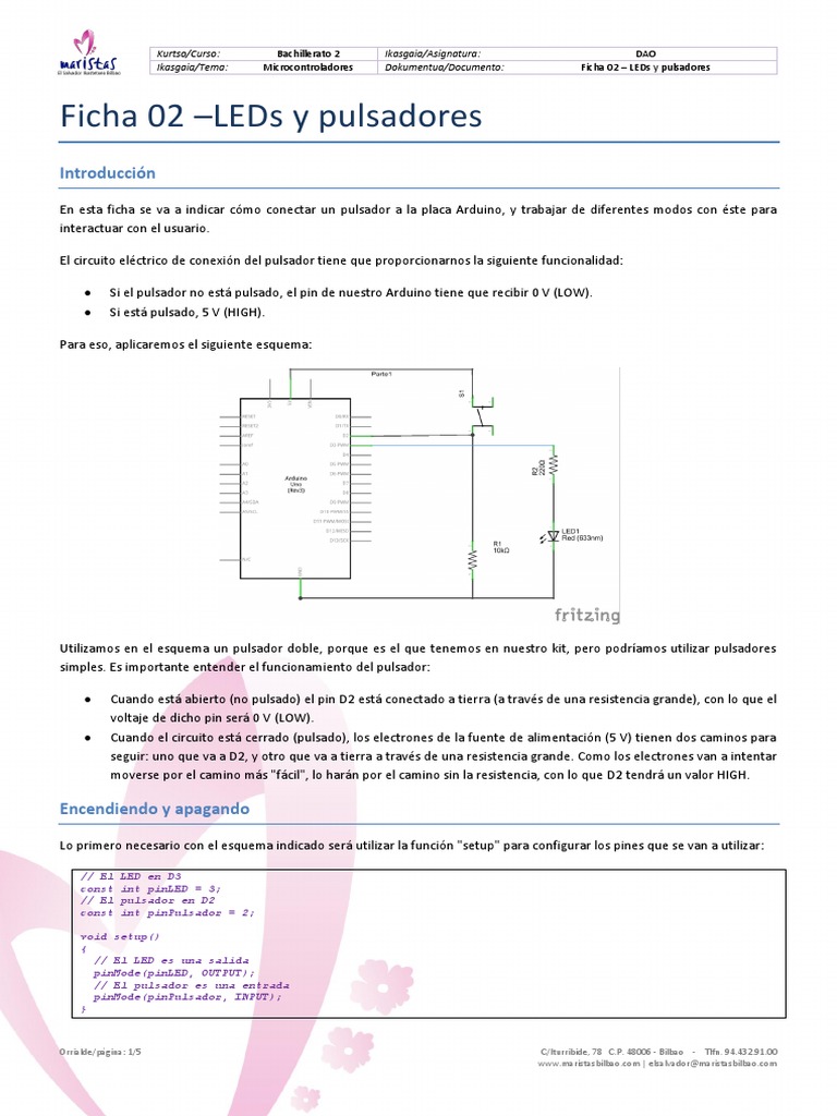 Ficha Arduino - 02 LEDs y Pulsadores | PDF | Arduino | Bienes manufacturados