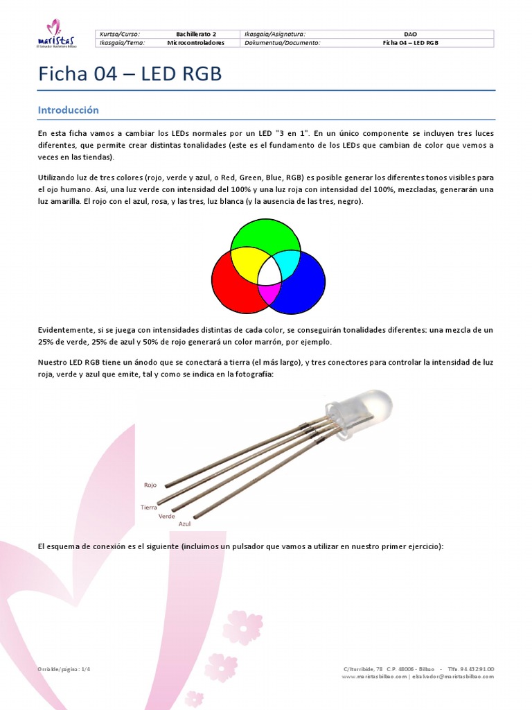 Ficha Arduino - 04 LED RGB | PDF | Modelo de color Rgb | Color