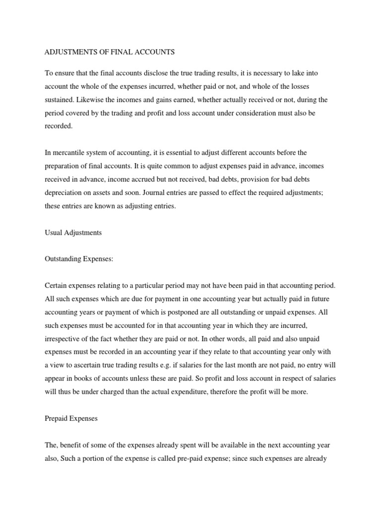 Adjustments of Final Accounts | PDF | Bad Debt | Debits And Credits Adjustments of Final Accounts | PDF | Bad Debt | Debits And Credits