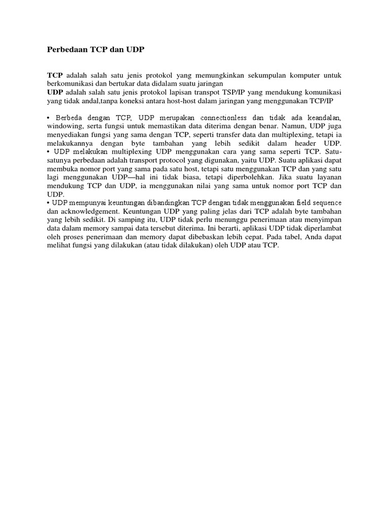 Perbedaan TCP Dan UDP | PDF