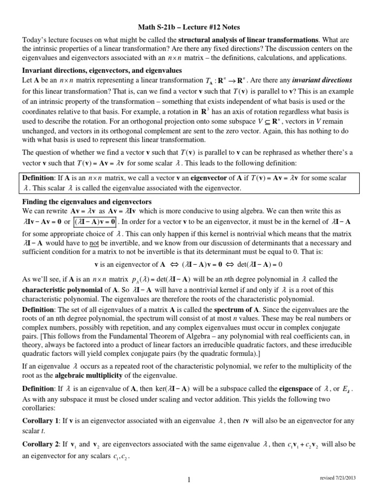T T V Is Parallel To V? This Is An Example: Av V Av Iv Iv Av 0 I A | PDF | Eigenvalues And ...