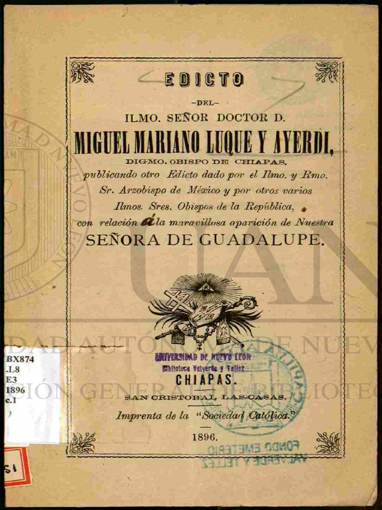 Obispo Miguel Mariano Luque y Ayerdi, Edicto Señora de Guadalupe | PDF ...