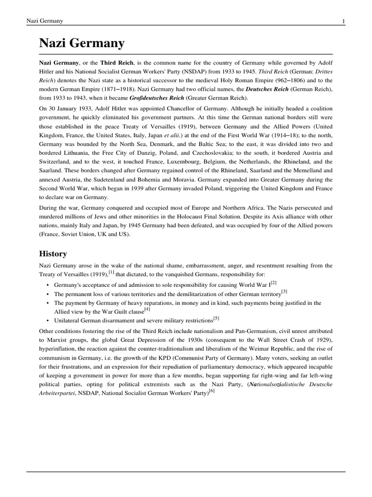 Wikipedia - Nazi Germany | PDF | Nazi Germany | Nazi Party