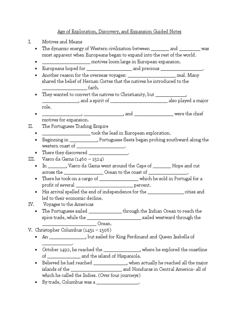 Age of Exploration Guided Notes | PDF | Age Of Discovery | Pacific Ocean