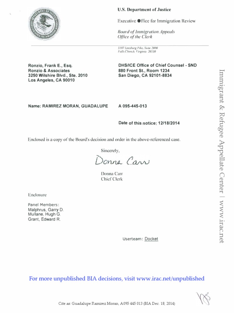 BIA Decision on Guadalupe Ramirez Moran | PDF | Removal Proceedings ...