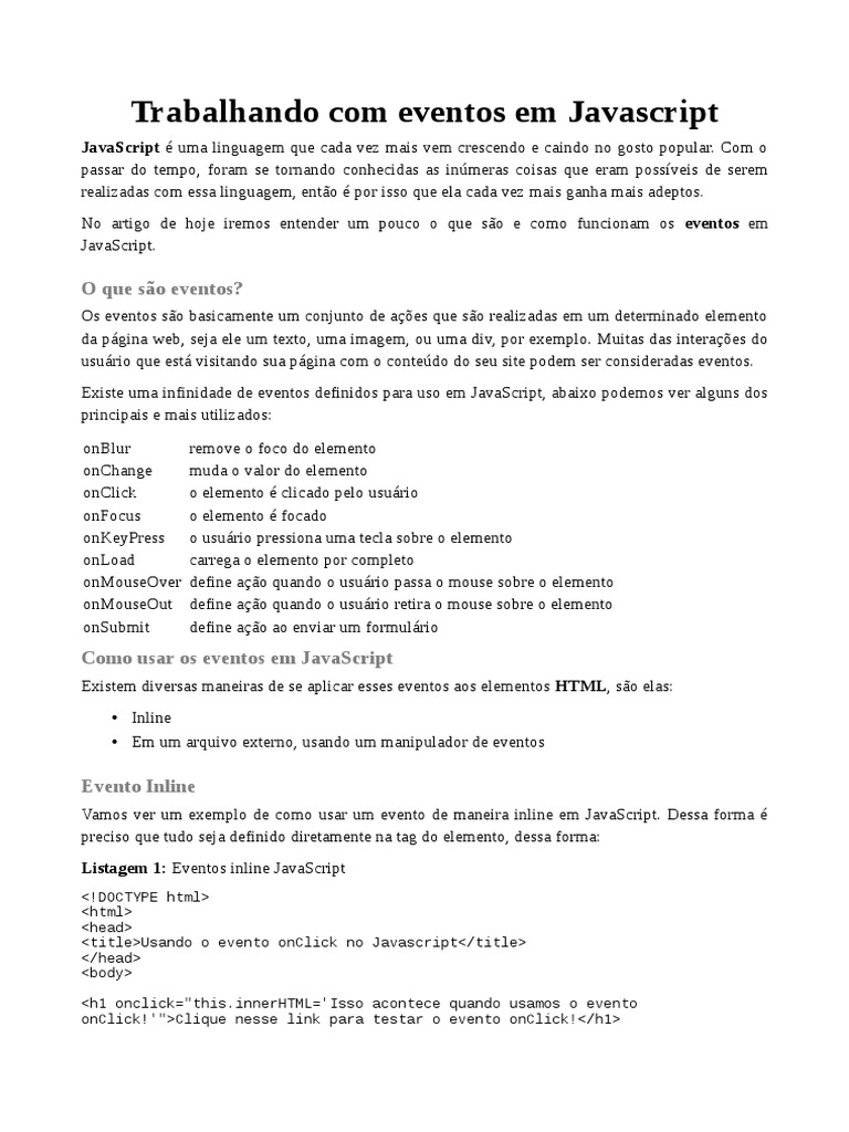 Eventos em JavaScript: Guia Prático | PDF | Script Java | Sites
