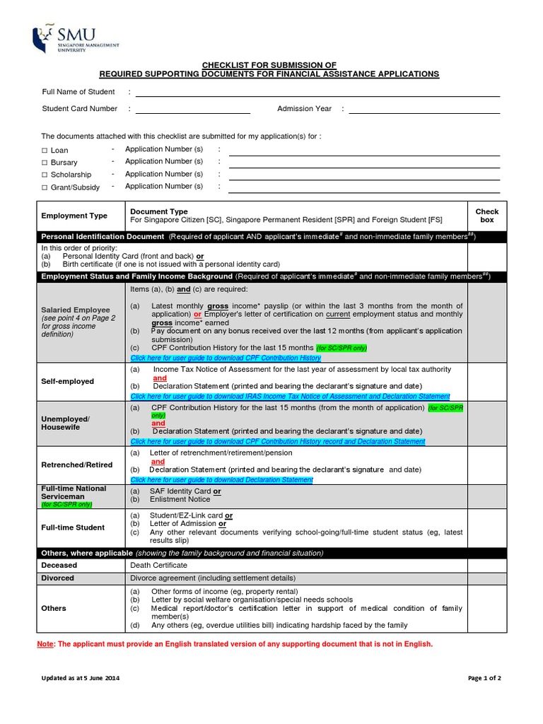Checklist For Submission of Required Supporting Documents For Financial ...