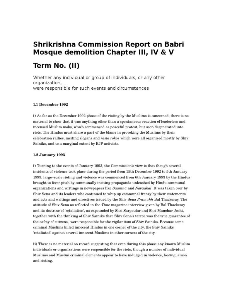 Shrikrishna Commission Report Analysis | PDF | Police | Police Officer