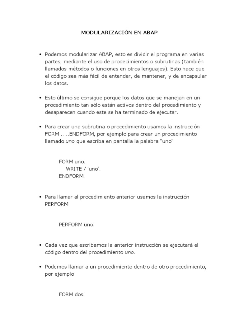 SAP: Modularización en ABAP | PDF | Parámetro (programación de ...