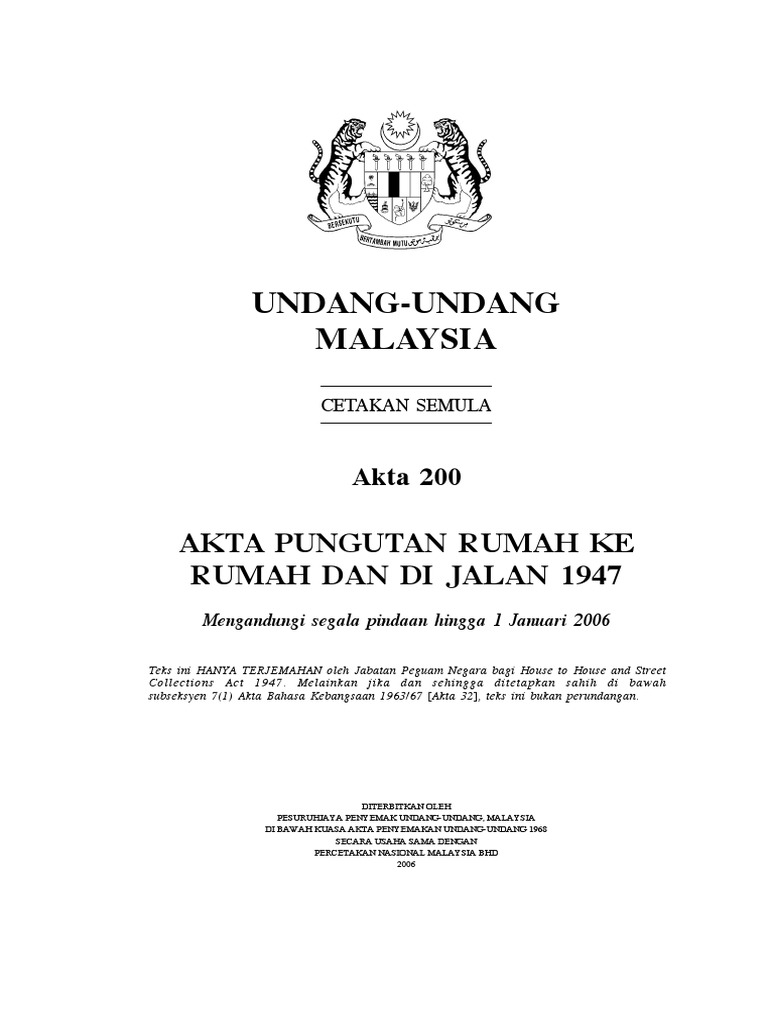 Akta Pungutan Derma Dari Rumah Ke Rumah Dan Jalan PDF | PDF